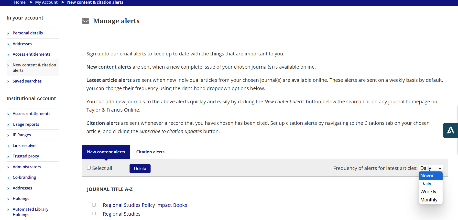 Subscribe to RSA journal article alerts - RSA Main